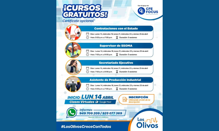 Cursos Virtuales Gratuitos en Los Olivos - Agenda Lima